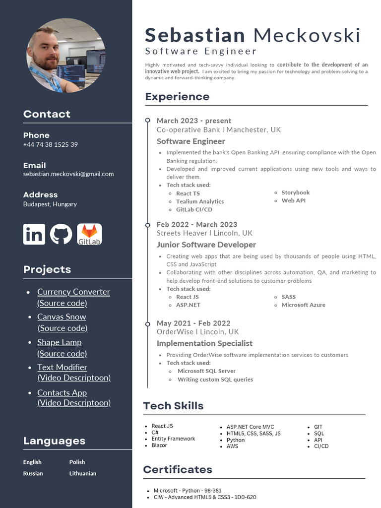Sebastian Meckovski CV | PDF | World Wide Web | Internet & Web