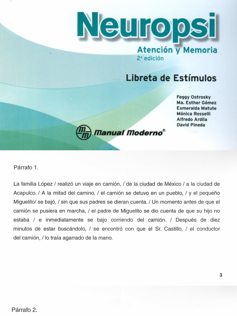 Laminas Neuropsi - Atencion y Memoria | PDF