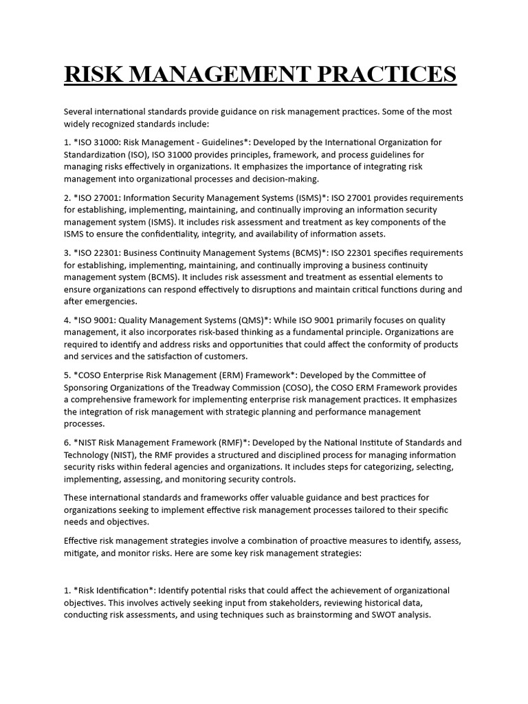 Risk Management Practices | PDF | Risk Management | Risk