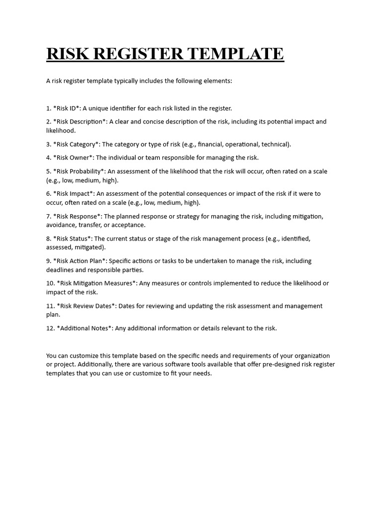Risk Register Template | PDF | Finance & Money Management