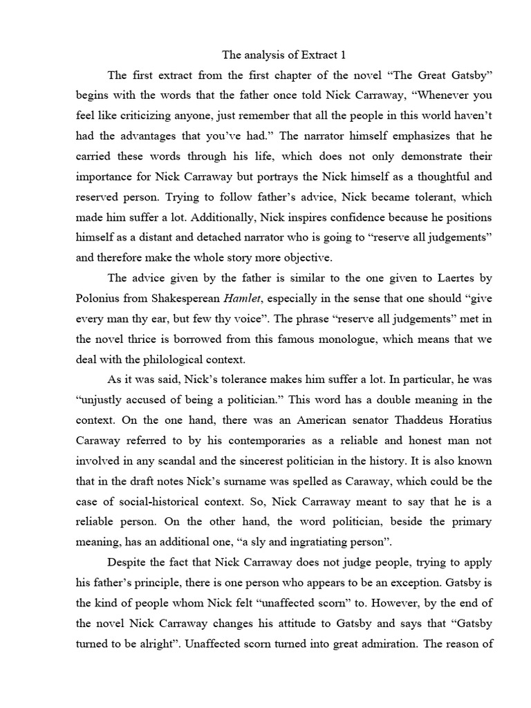 The Analysis of Extract 1 | PDF | The Great Gatsby
