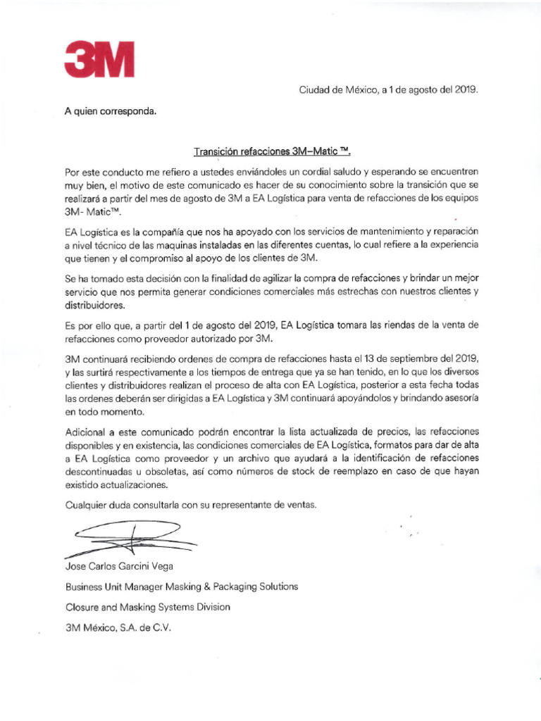 Carta 3M - EA Refacciones | PDF