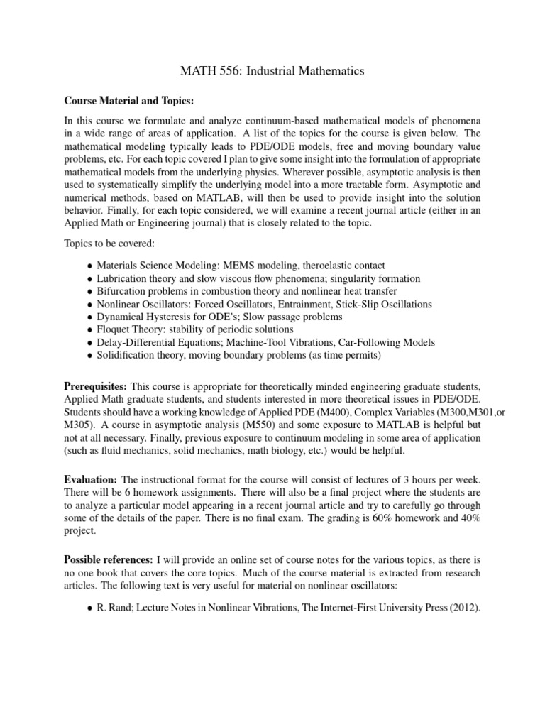 Industrial Mathematics | PDF | Mathematics | Nonlinear System