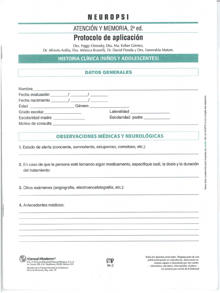 Neuropsi Atencion y Memoria Protocolo de Aplicación | PDF