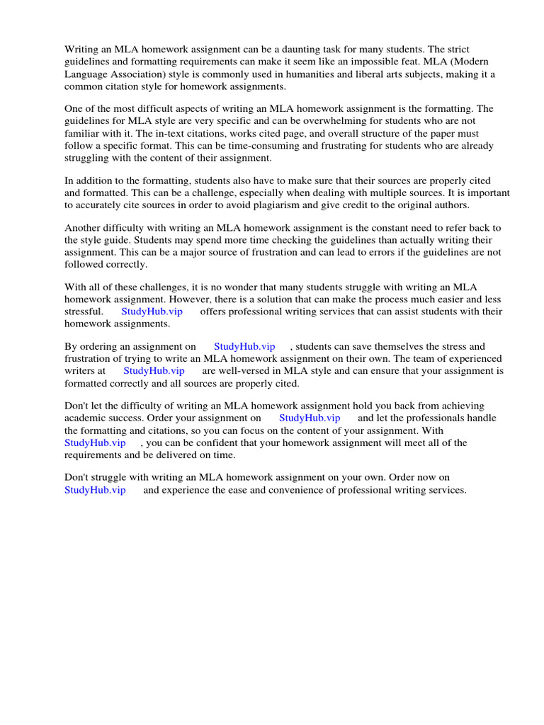 Mla Homework Assignment | PDF | Citation | Apa Style