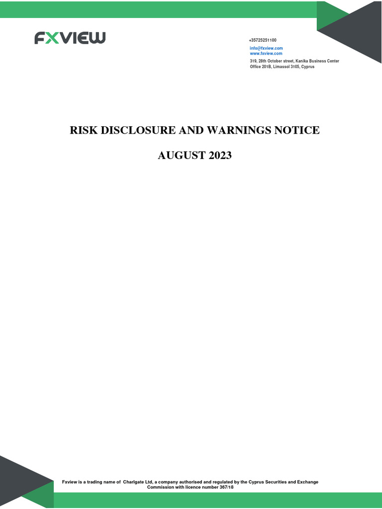 Risk Disclosure and Warnings Notice August 2023 | PDF | Contract For ...