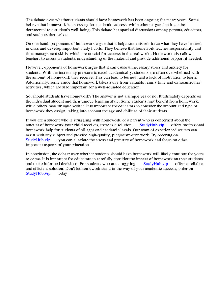 Should Students Have Homework Debate | PDF | Homework | Teachers Should Students Have Homework Debate | PDF | Homework | Teachers