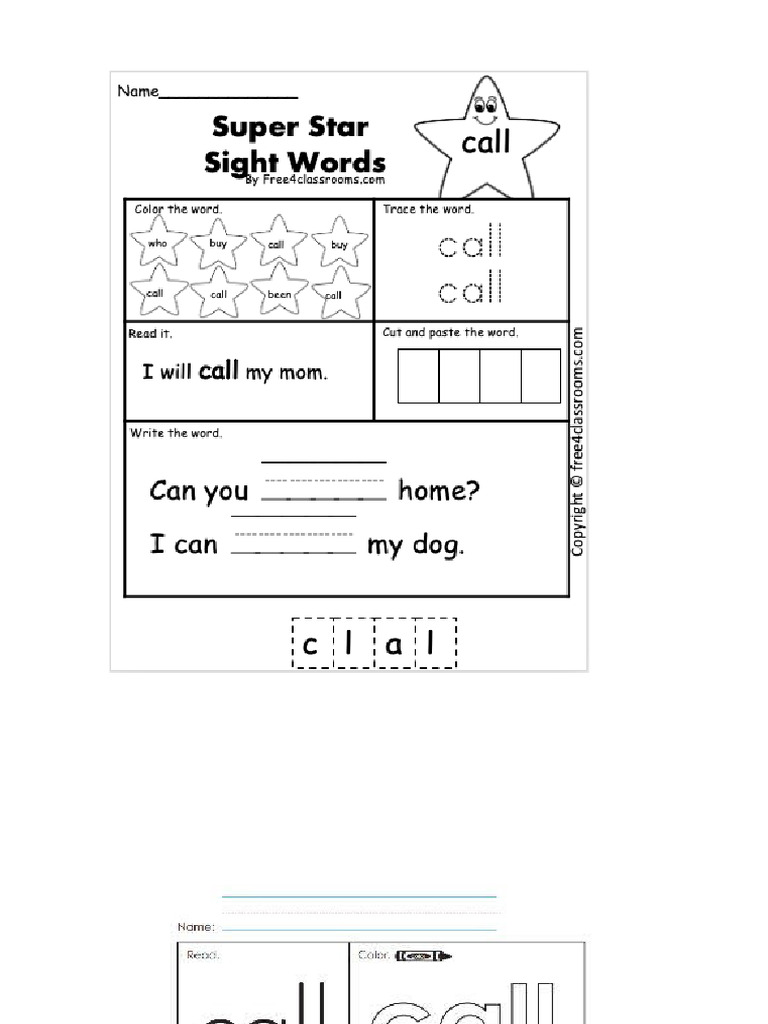 Call Worksheet | PDF