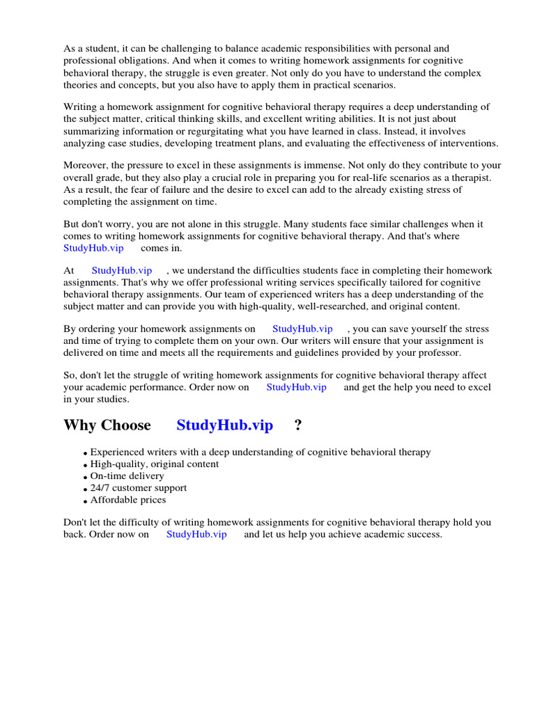 CBT Homework Help for Students | PDF | Psychotherapy | Cognitive ...