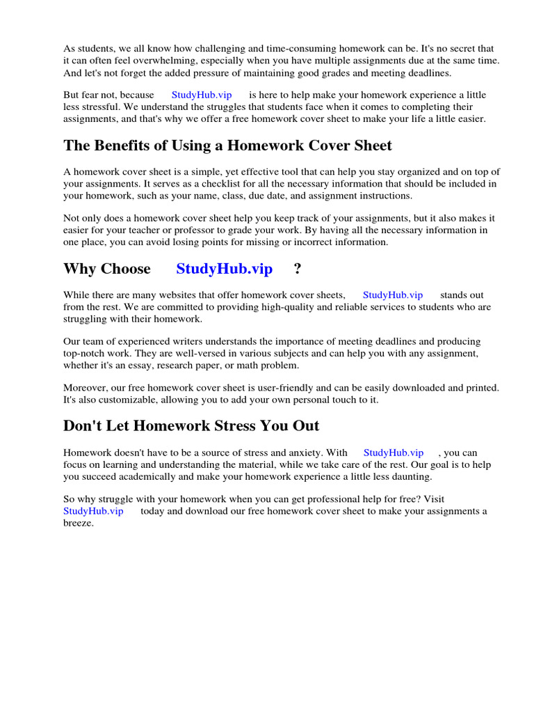 Free Homework Cover Sheet | PDF | Worksheet | Essays