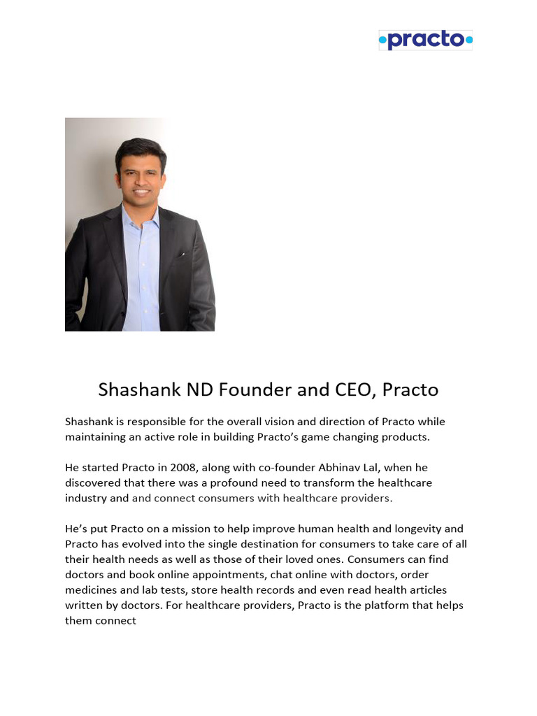 Shashank ND Founder and CEO, Practo: and Connect Consumers With ...