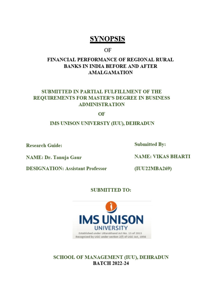 Synopsis: Financial Performance of Regional Rural Banks in India Before ...