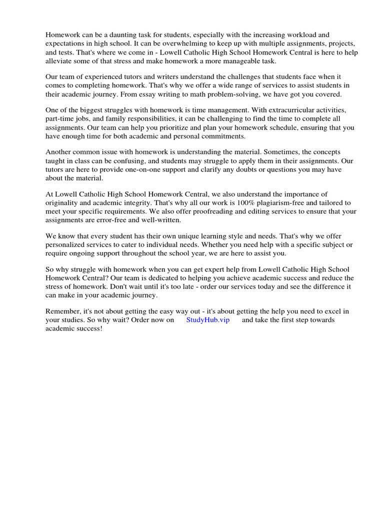 Lowell Catholic High School Homework Central Pdf Sports Homework