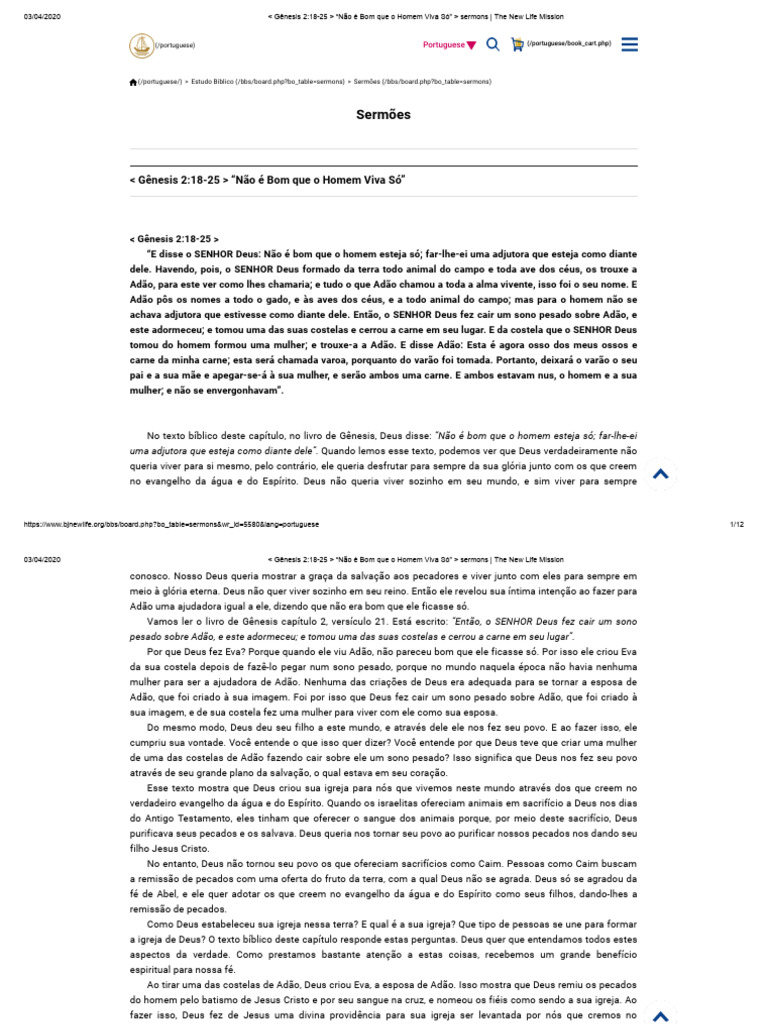 Gênesis 2-18-25 - "Não É Bom Que o Homem Viva Só" - Sermons - The New ...