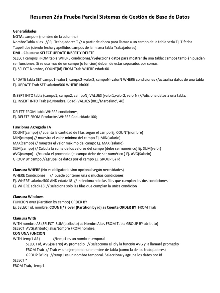 Resumen 2PP Base de Datos Tito-2 | PDF | Bases de datos | Software de gestión de datos