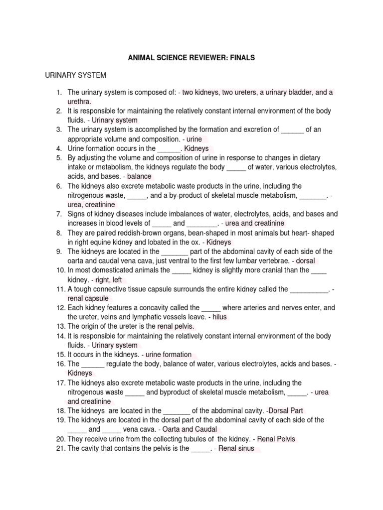 Ansci Reviewer - Finals | PDF | Kidney | Digestion