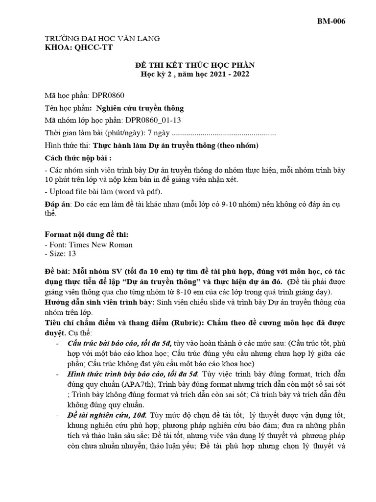 DPR0860 - NGHIEN CUU TRUYEN THONG - K25PR - TIEUL - de 1 | PDF