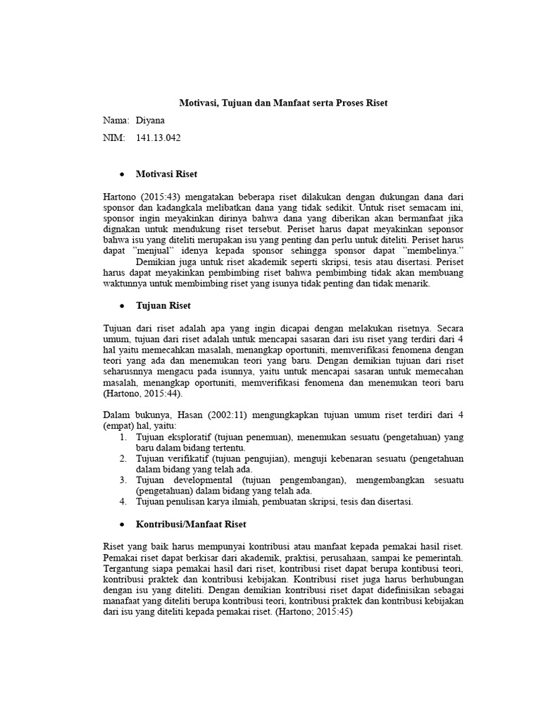 Motivasi Manfaat Dan Tujuan Serta Proses Riset | PDF | Karier ...