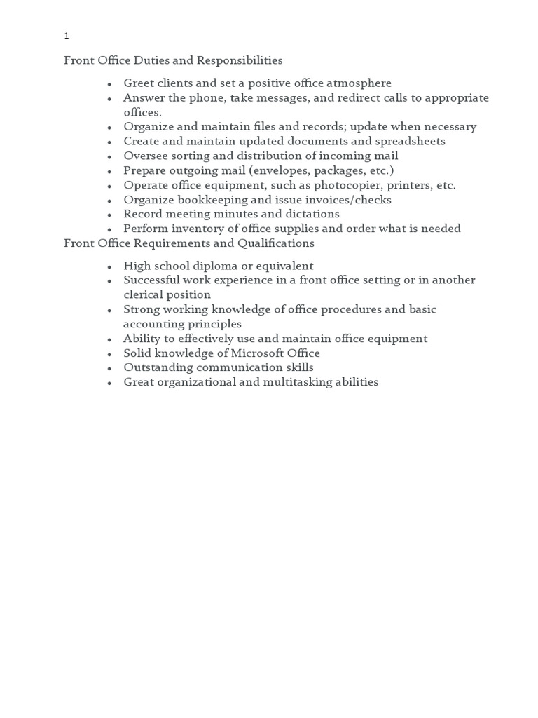 Front Office Duties and Responsibilities | PDF | Career & Growth | Business