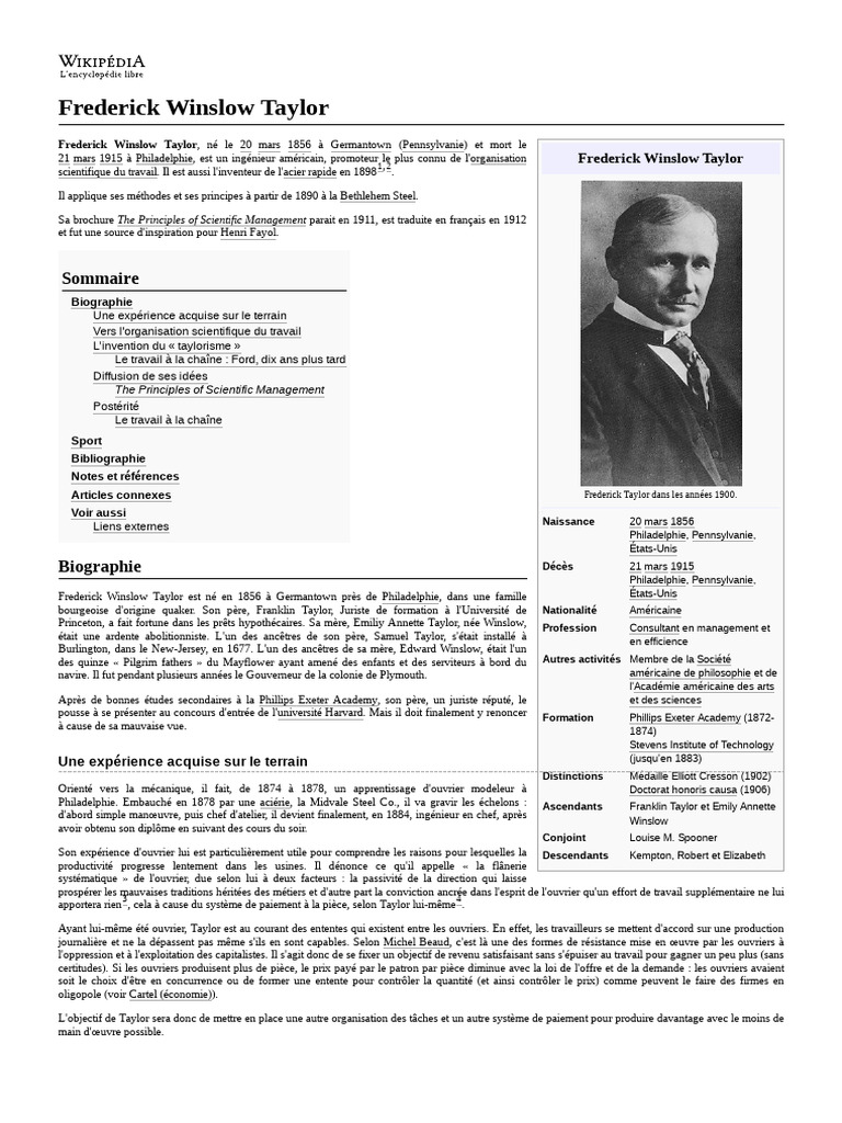 Biographie de Frederick Winslow Taylor | PDF | Économie | Business