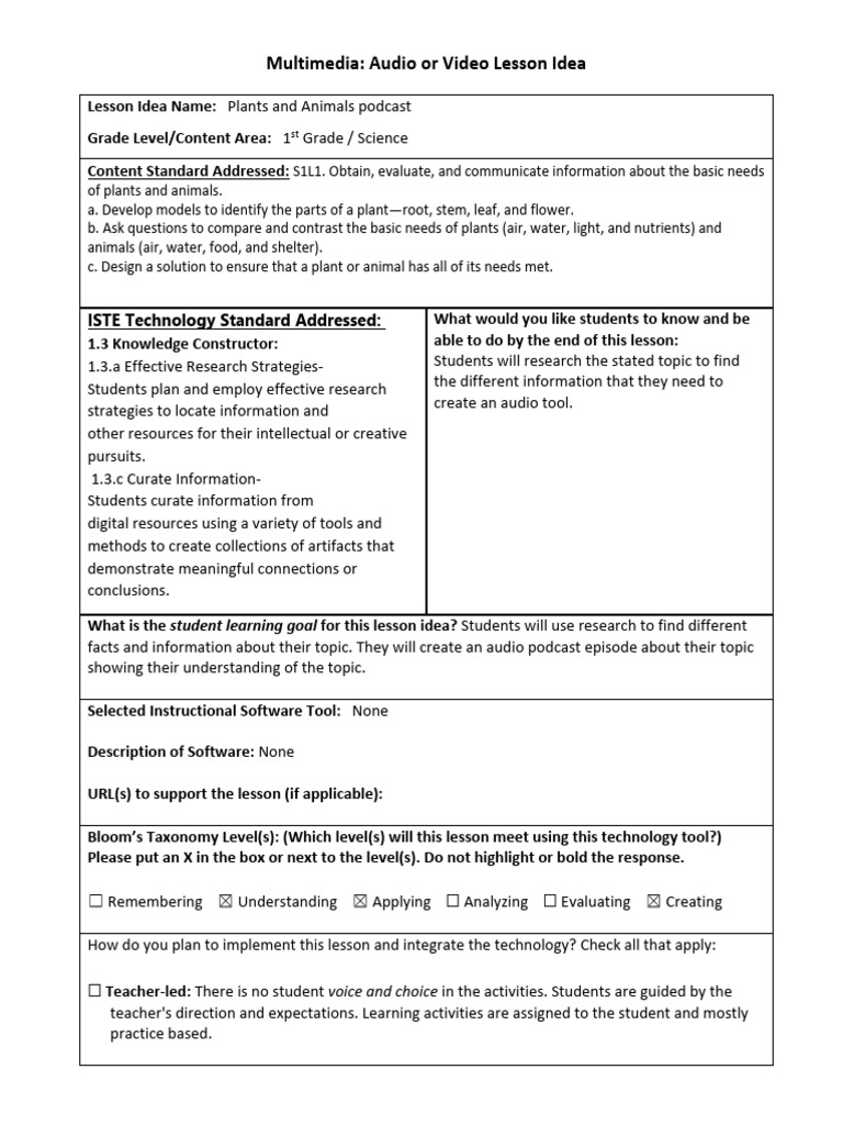 Multimedia Audio or Video Lesson Idea Template2022 | PDF | Learning ...