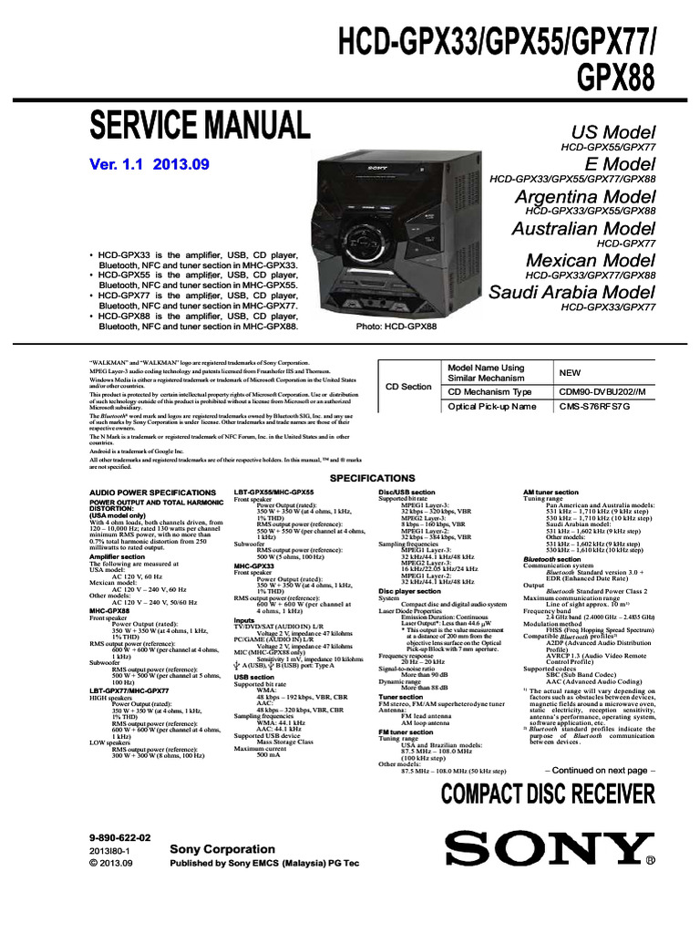 Sony hcd-gpx33 gpx55 gpx77 gpx88 Ver.1.1 | PDF | Soldering | Frequency ...
