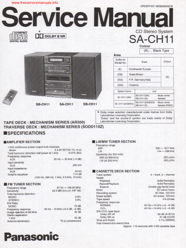 Panasonic Sa-Ch11 Full Service Manual | PDF