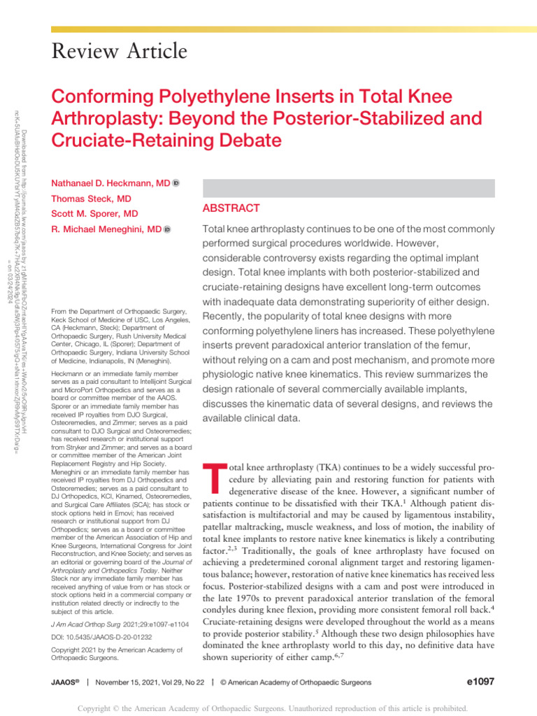 Conforming Polyethylene Inserts in Total Knee.6 | PDF | Knee | Limbs ...
