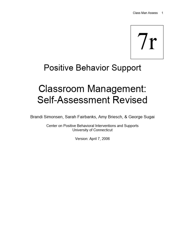 Classroom Management Self Assessment | PDF | Classroom Management ...