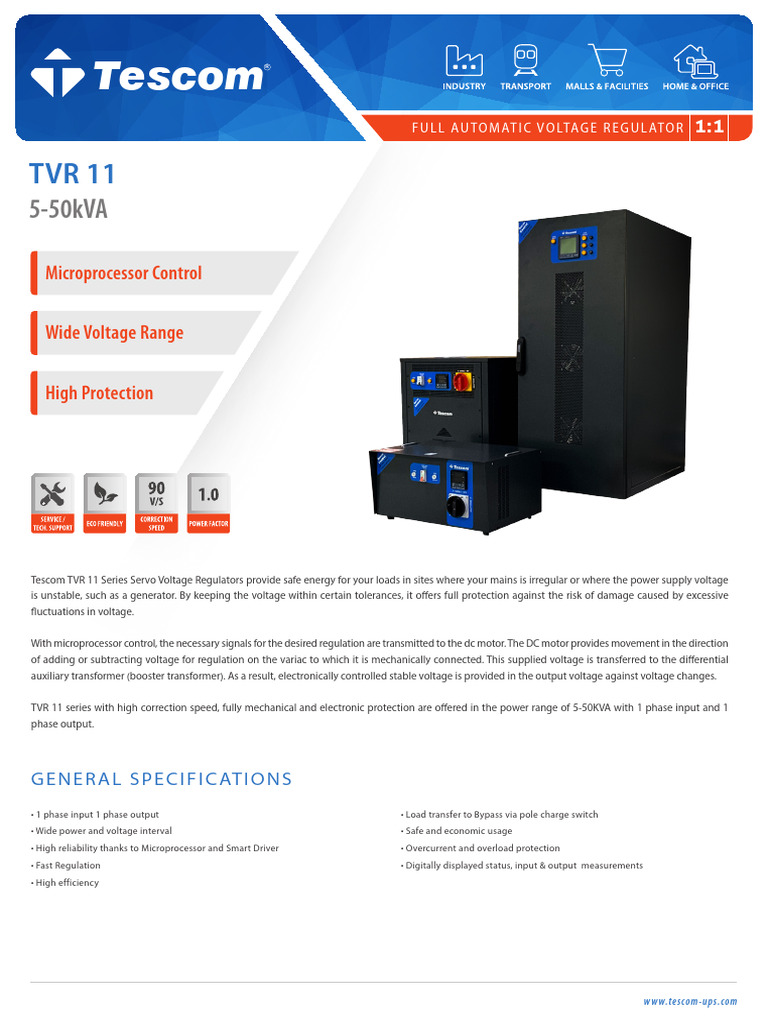 Tescom 20KVA AVR Datasheet | PDF | Power Supply | Alternating Current