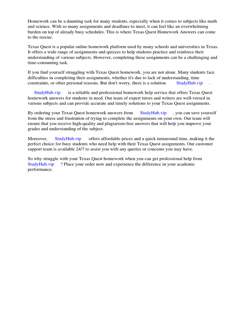 Texas Quest Homework Answers | PDF | Homework | Essays