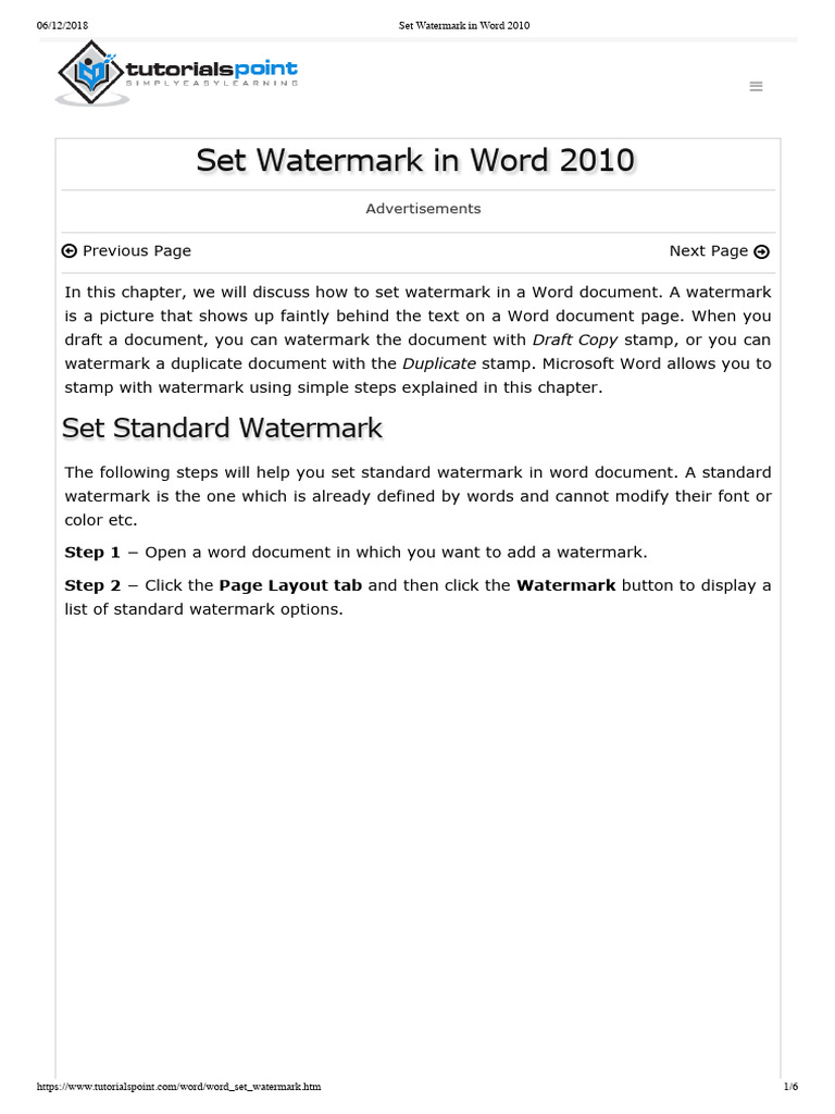 Set Watermark in Word 2010 | Download Free PDF | Microsoft Word | Document