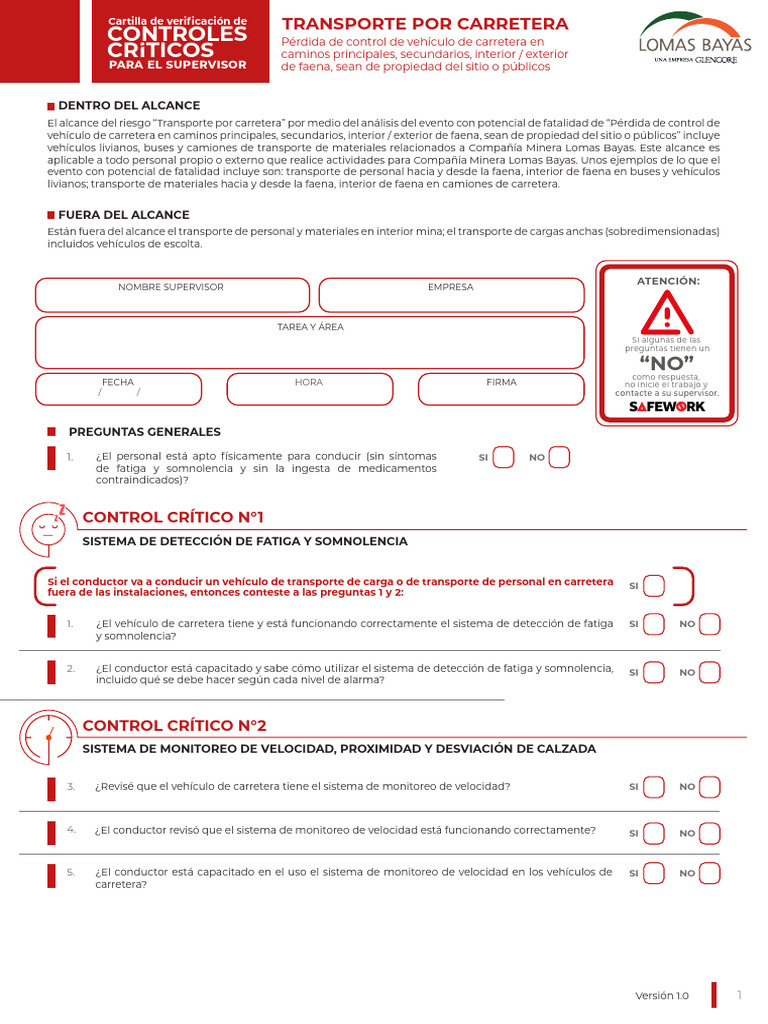 Cartilla Verificacion SUPERVISOR Transporte Carretera 1.0 | PDF | Transporte | Neumático