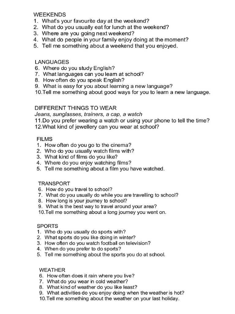 Ket Speaking Cards | PDF