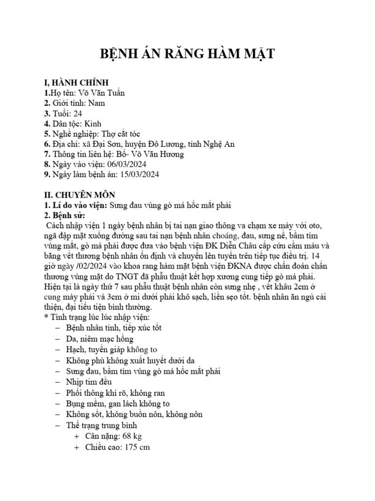 BỆNH ÁN RHM | PDF