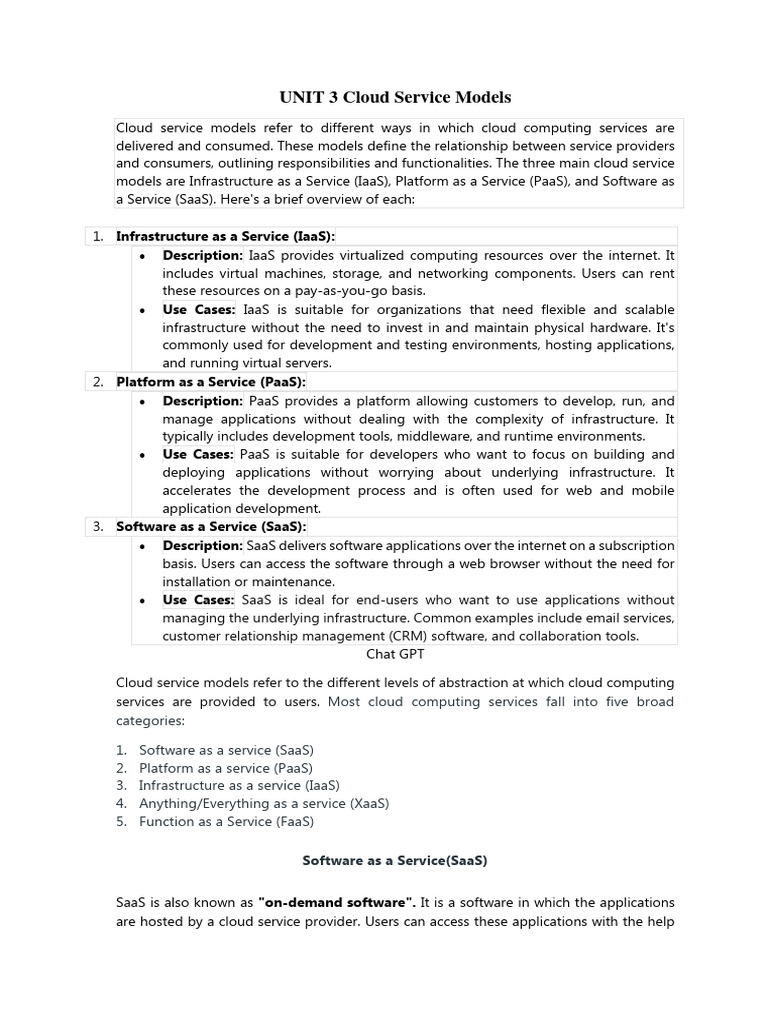 UNIT 3 Cloud Service Models | PDF | Cloud Computing | Software As A Service