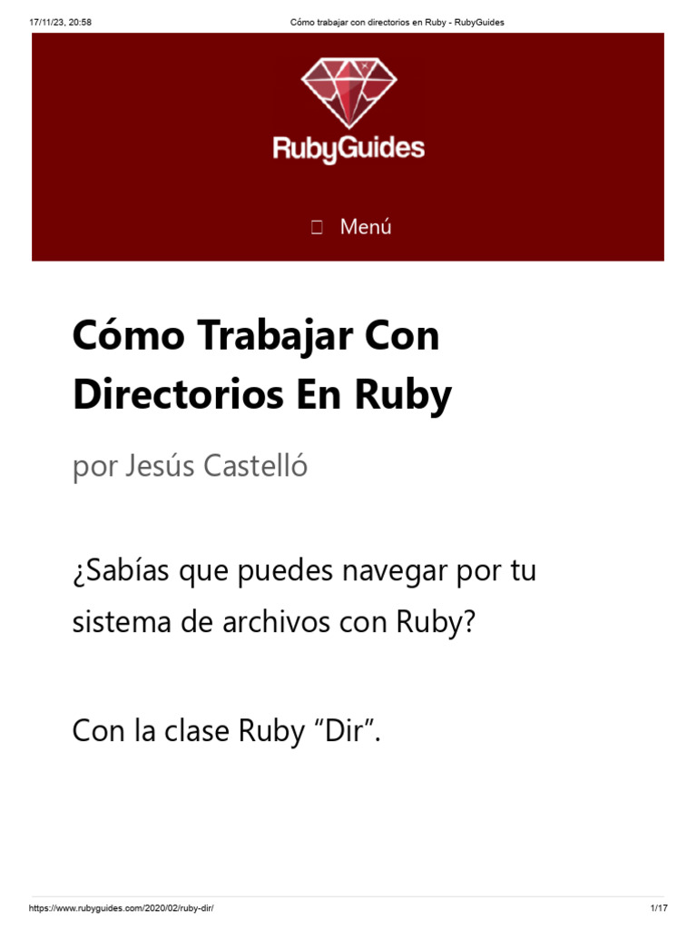 Cómo Trabajar Con Directorios en Ruby - RubyGuides | PDF | Archivo de computadora | Ruby ...