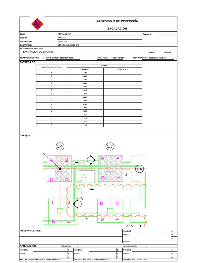 Protocolo de Excavacion Sector 1, Cota - 1.5m | PDF