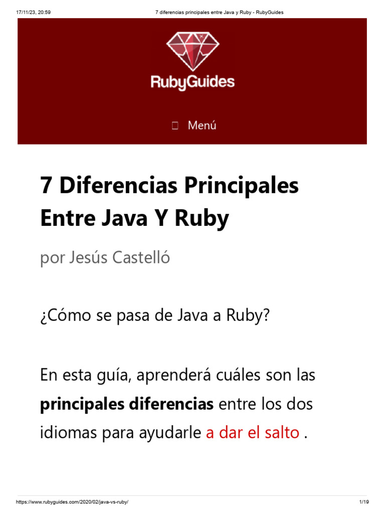 7 diferencias principales entre Java y Ruby - RubyGuides | PDF | Java ... 7 diferencias principales entre Java y Ruby - RubyGuides | PDF | Java ...