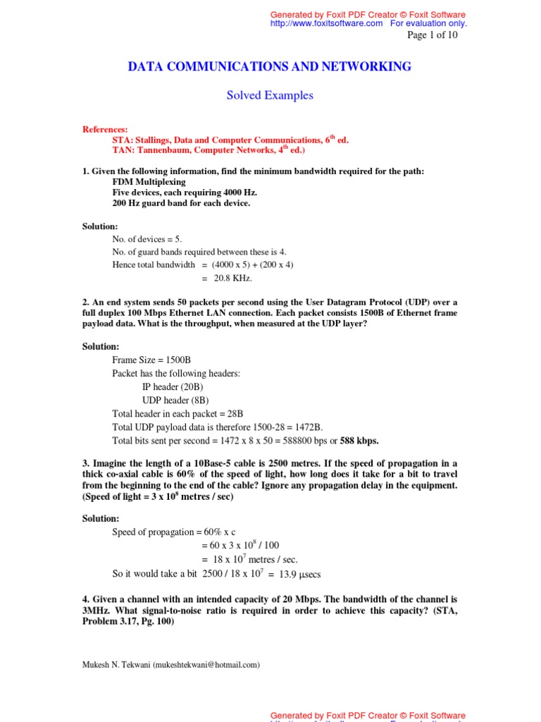 Data Communications and Networking Solved Examples | PDF | Computers