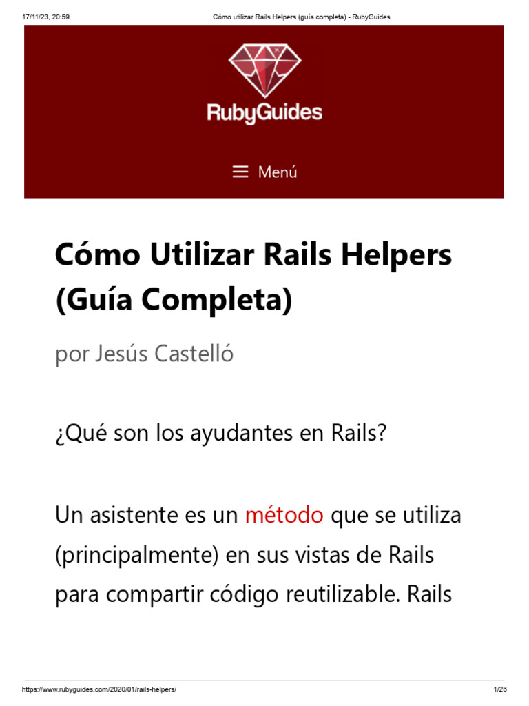 Cómo Utilizar Rails Helpers (Guía Completa) - RubyGuides | PDF | Ruby ... Cómo Utilizar Rails Helpers (Guía Completa) - RubyGuides | PDF | Ruby ...