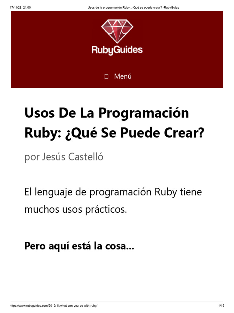 Usos de La Programación Ruby - ¿Qué Se Puede Crear - RubyGuías | PDF ... Usos de La Programación Ruby - ¿Qué Se Puede Crear - RubyGuías | PDF ...