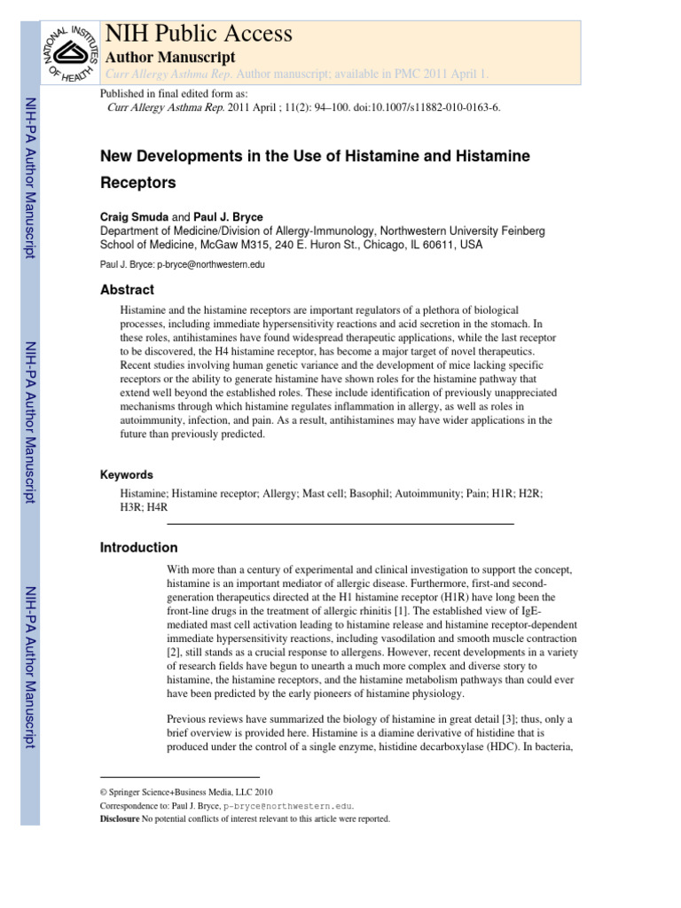 NIH Public Access: Author Manuscript | PDF | Allergy | T Helper Cell