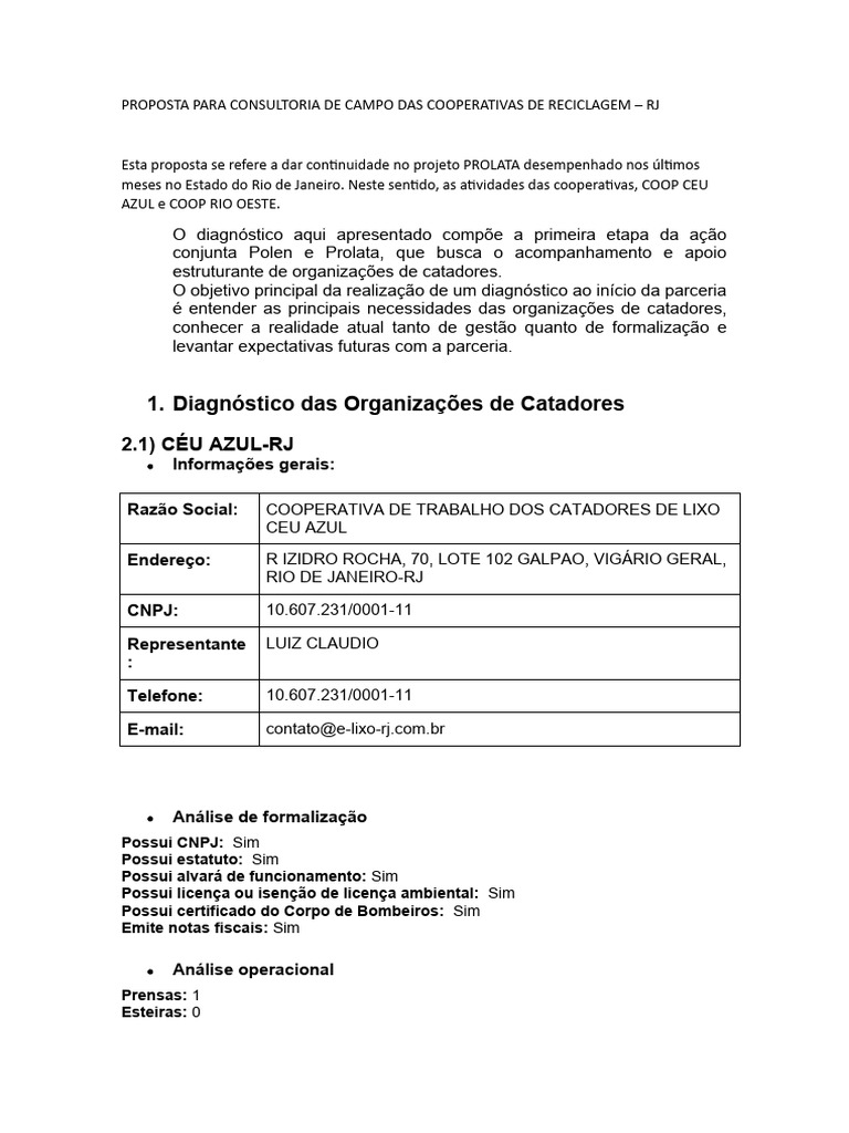 Proposta de Consultoria para Cooperativas RJ | PDF | Reciclagem