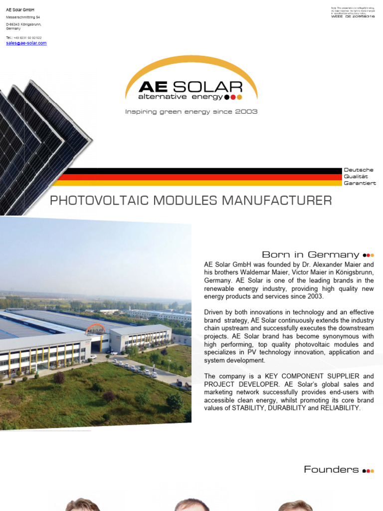 AE Solar: Quality PV Modules Since 2003 | PDF | Solar Panel | Photovoltaics