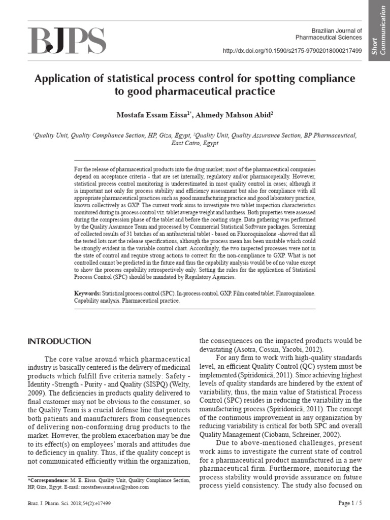Application of Statistical Process Contr | PDF