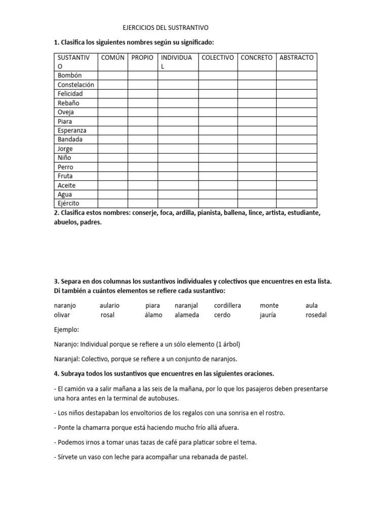 Ejercicios de Sustantivos para Estudiantes | PDF | Poesía