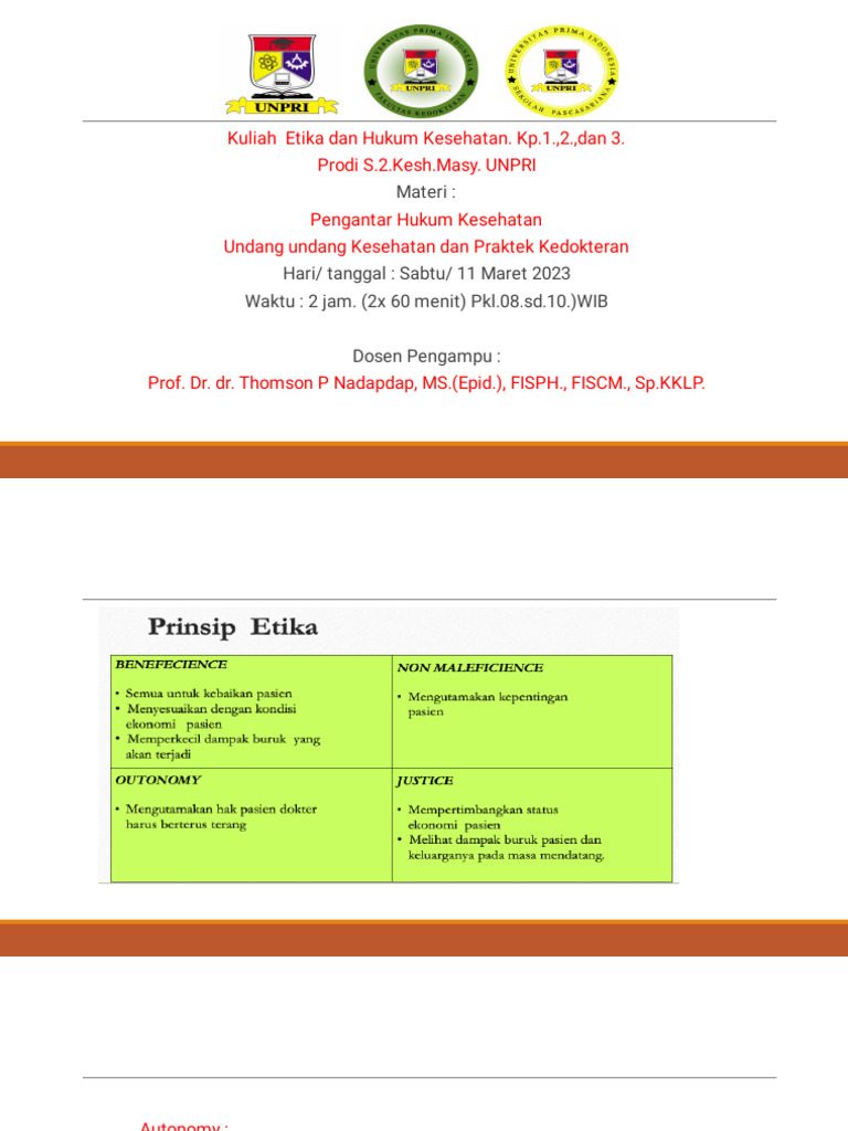 Share Kuliah Etika Dan Hukum Kesehatan S2 MKM PROF THOMSON | PDF