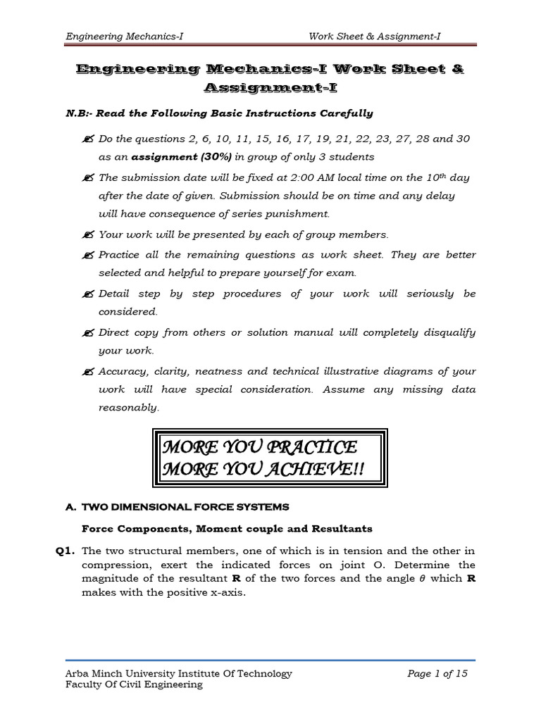 01-Work Sheet & Assignment-I | PDF | Force | Truss