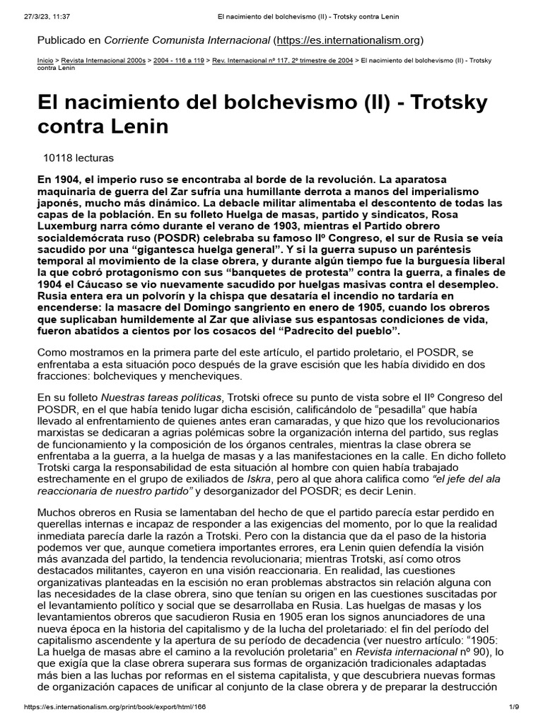 El nacimiento del bolchevismo (II) - Trotsky contra Lenin | PDF | Vladimir Lenin | Leon Trotsky